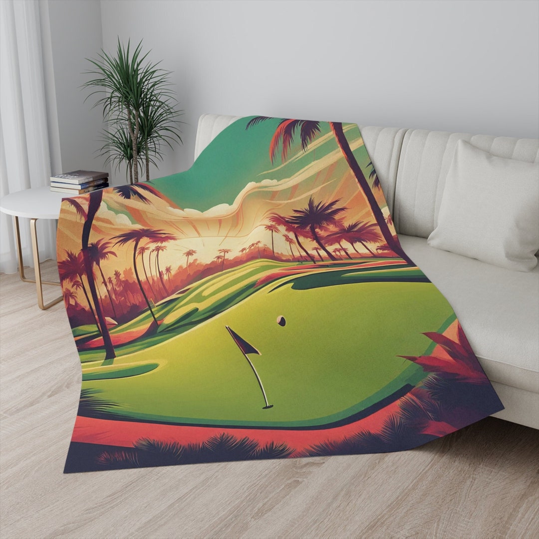 Golf Throw Blanket, Retro Aesthetic Golf Course Blanket, Palm Desert ...