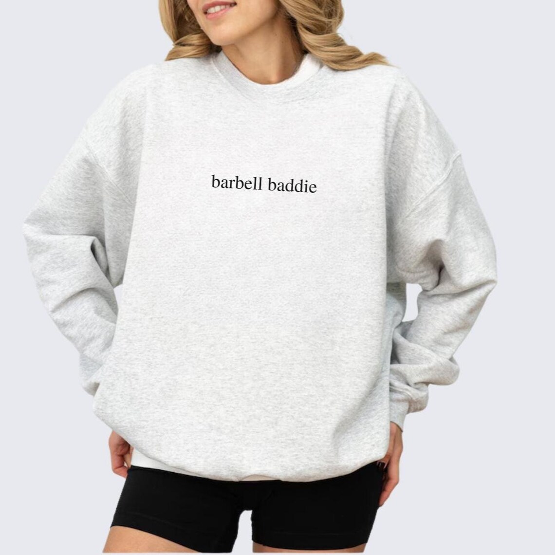 Barbell Baddie Sweatshirt: Oversized Gym Pump Cover, Workout Sweater ...