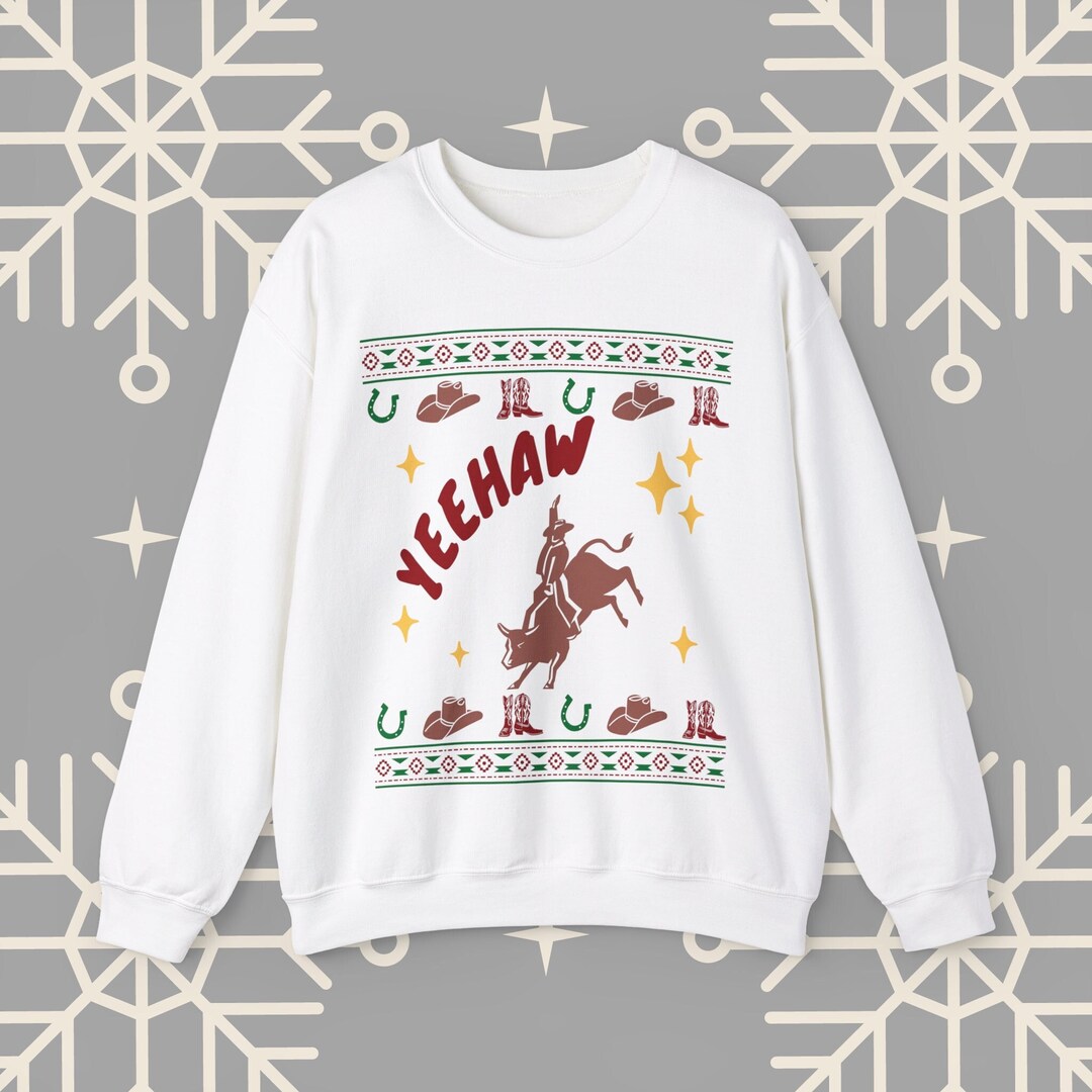Cowboy Christmas Sweatshirt, Yeehaw Ugly Christmas Sweater, Rodeo Bull ...