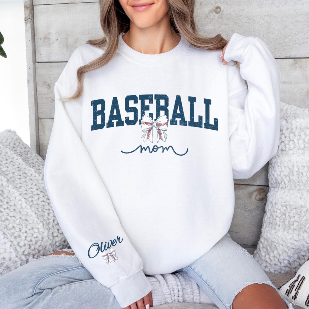 Custom Baseball Mom Sweatshirt With Kid's Name on Sleeve, Coquette Bow ...