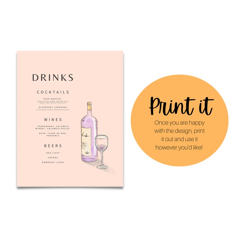 Editable Drinks Menu, Cocktails, Wine, Beer List for Parties, Lunch ...
