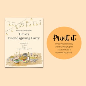 Editable Friendsgiving Party Invitation, Thanksgiving Potluck ...