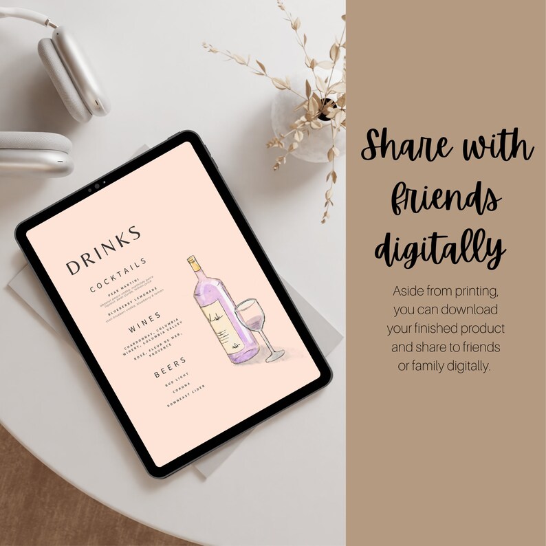 Editable Drinks Menu, Cocktails, Wine, Beer List for Parties, Lunch ...