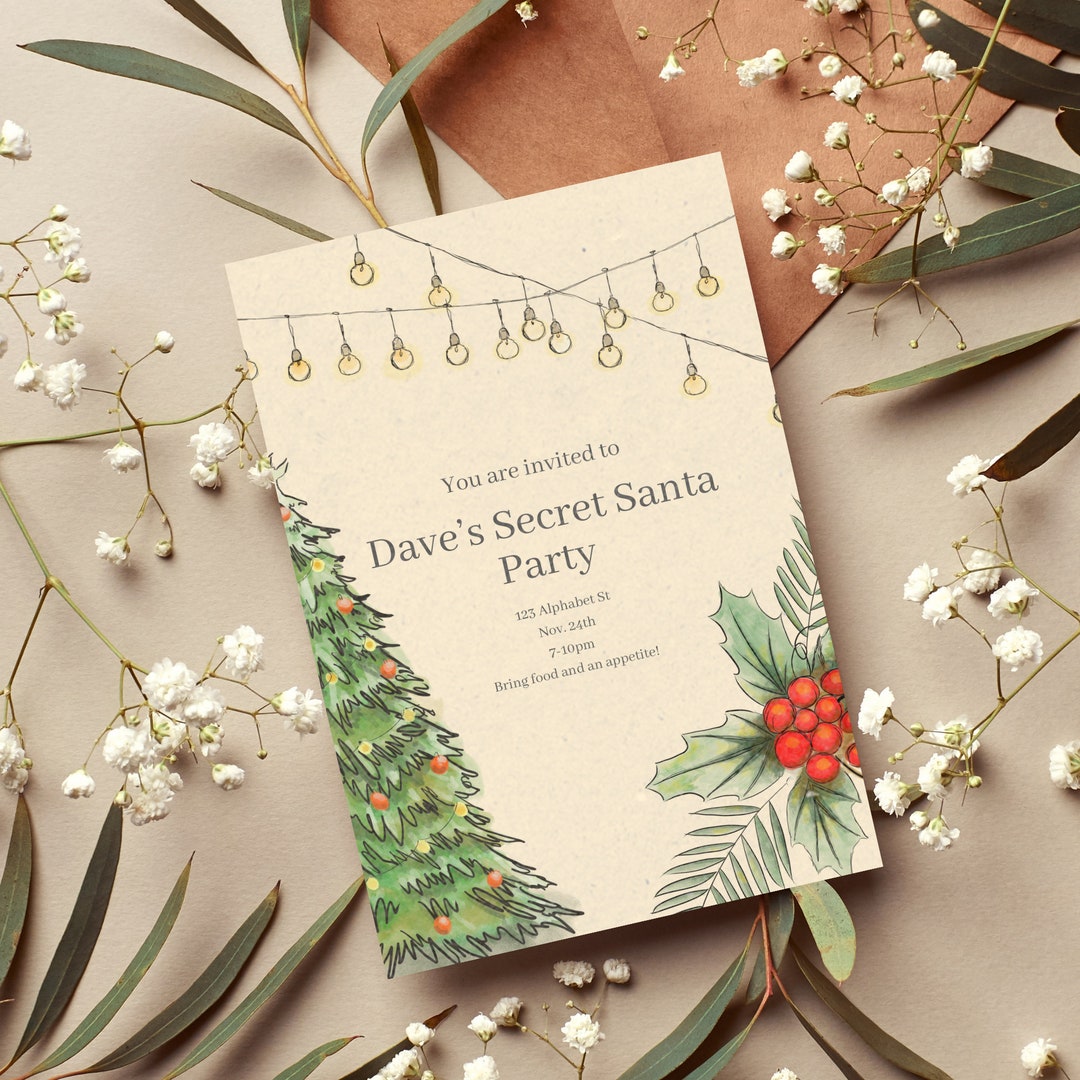 Editable Secret Santa Invitation Instant Download, Christmas, White ...
