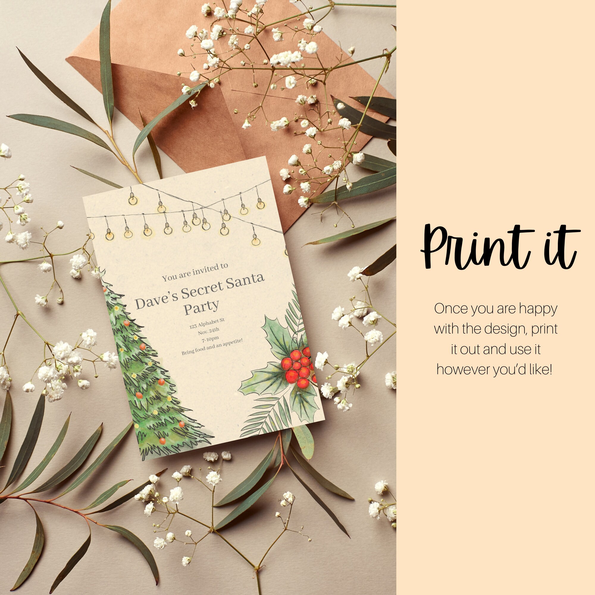 Editable Secret Santa Invitation Instant Download, Christmas, White ...