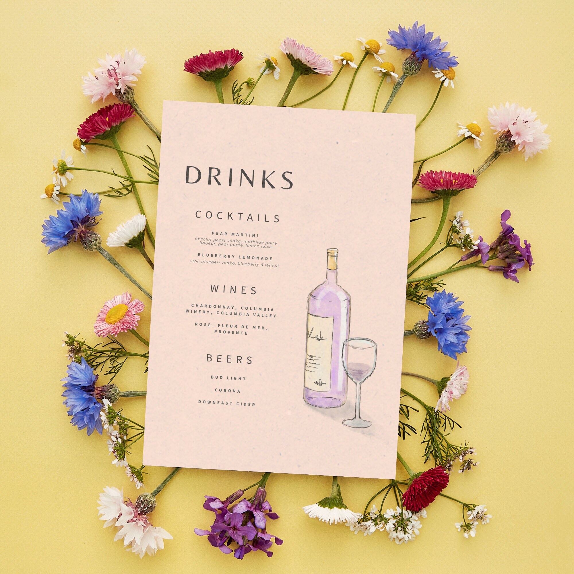 Editable Drinks Menu, Cocktails, Wine, Beer List for Parties, Lunch ...