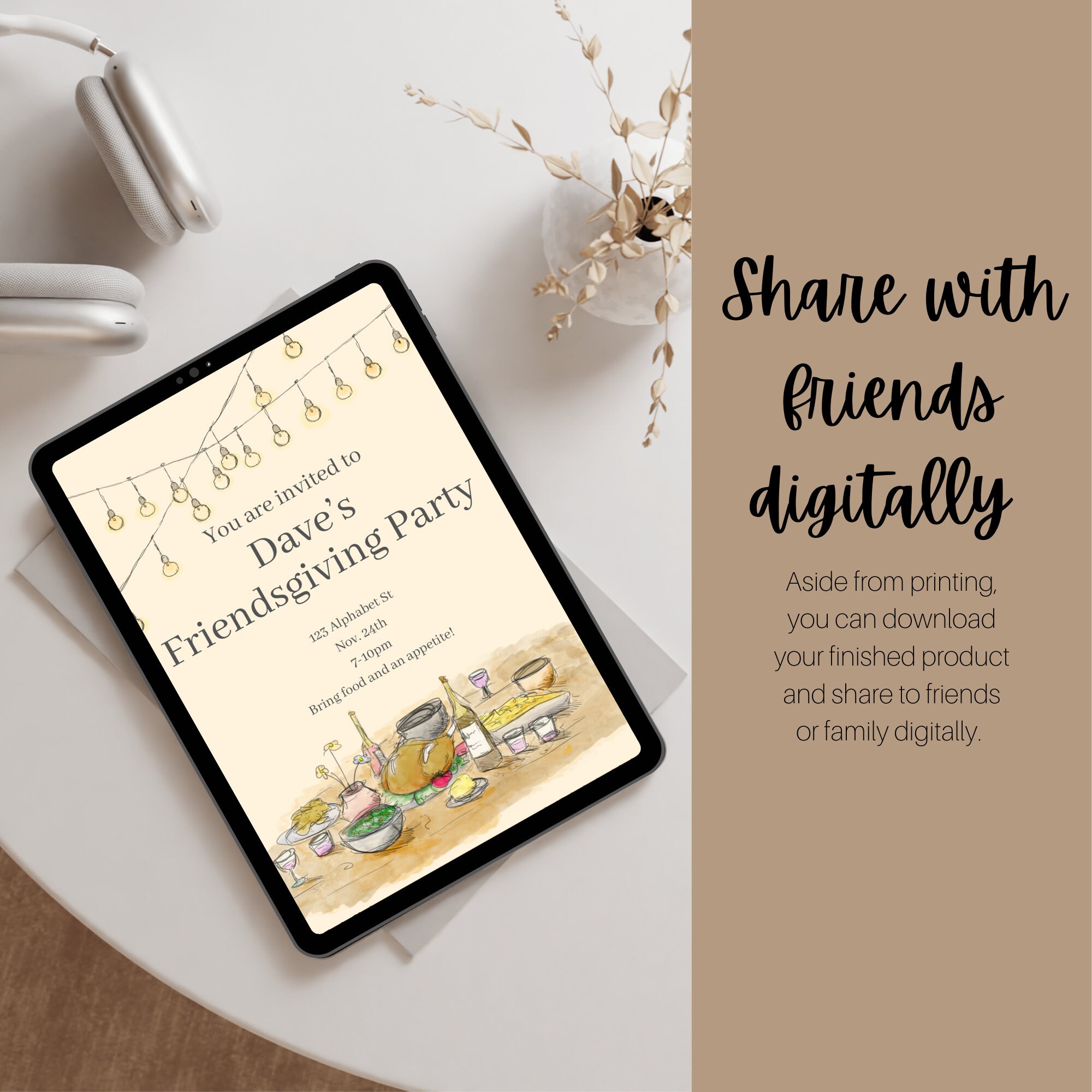 Editable Friendsgiving Party Invitation, Thanksgiving Potluck ...