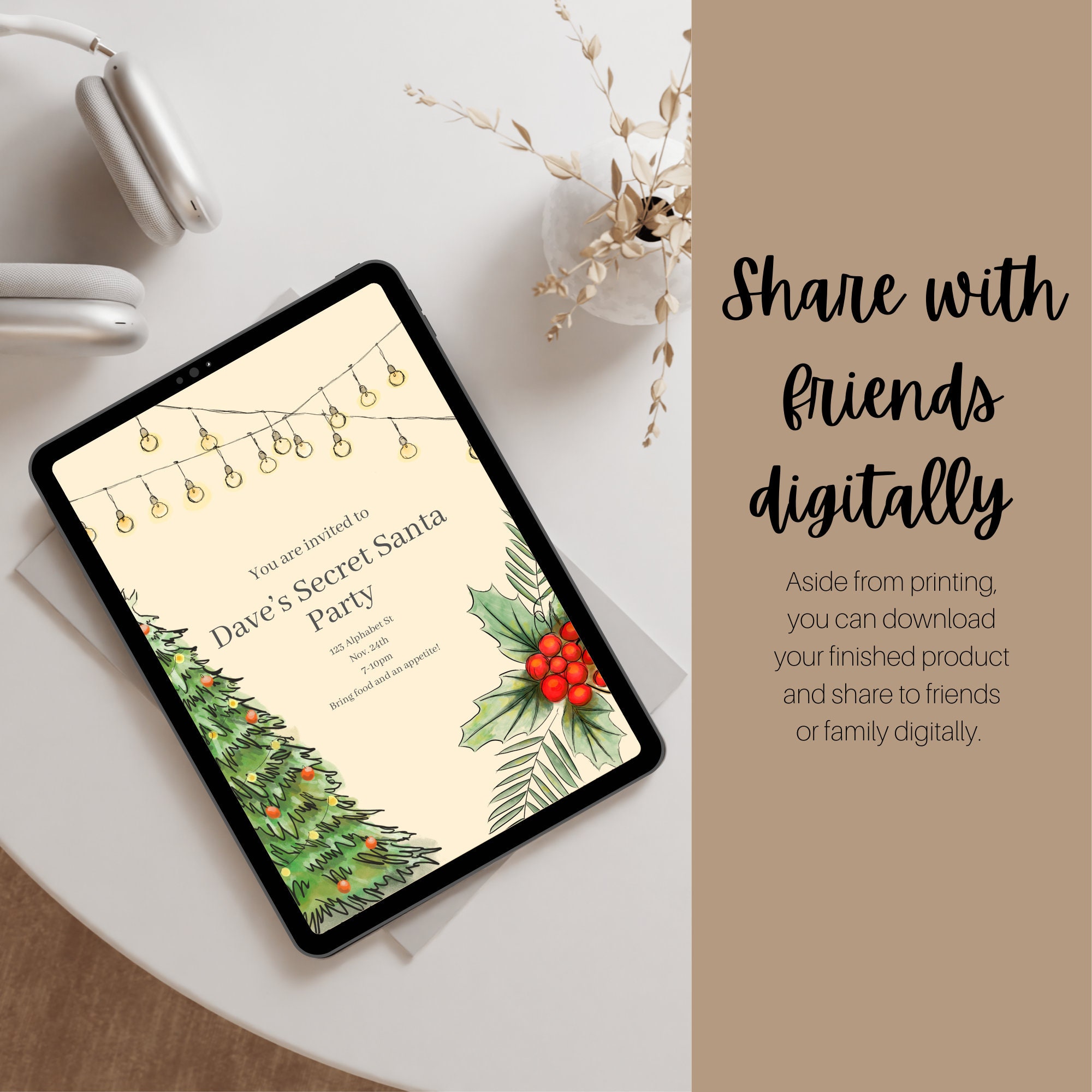 Editable Secret Santa Invitation Instant Download, Christmas, White ...