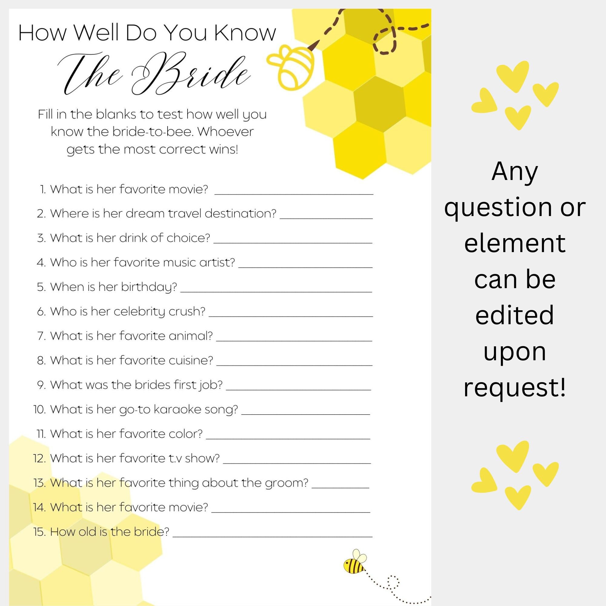 10 Bride to Bee Bridal Shower Games Digital Download - Etsy
