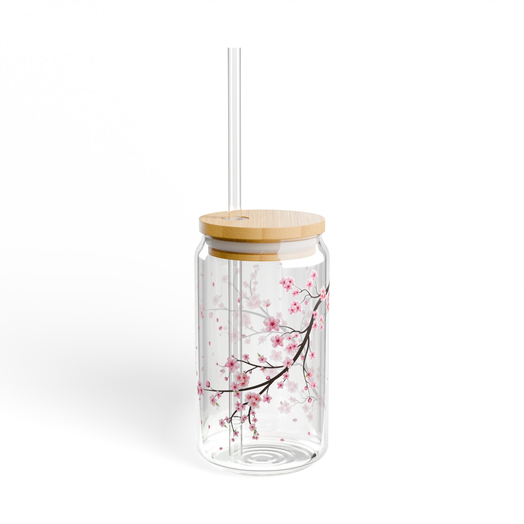 Serene Beauty Inspired Cherry Blossom Glass - Stylish Sipper With Lid ...