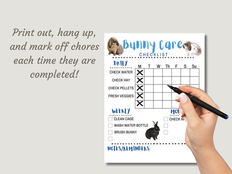 Bunny Chore Chart Printable for Kids or Petsitter | Printable Rabbit ...
