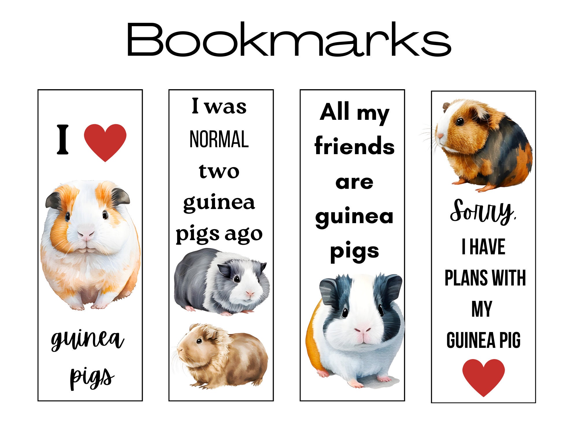 Guinea Pig Printable Bookmark Guinea Pig Valentine Gift Idea for ...