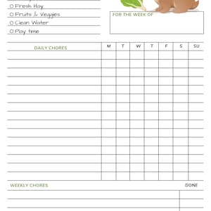 Bunny Chore Chart for Kids Adults or Petsitter - Includes Daily and ...