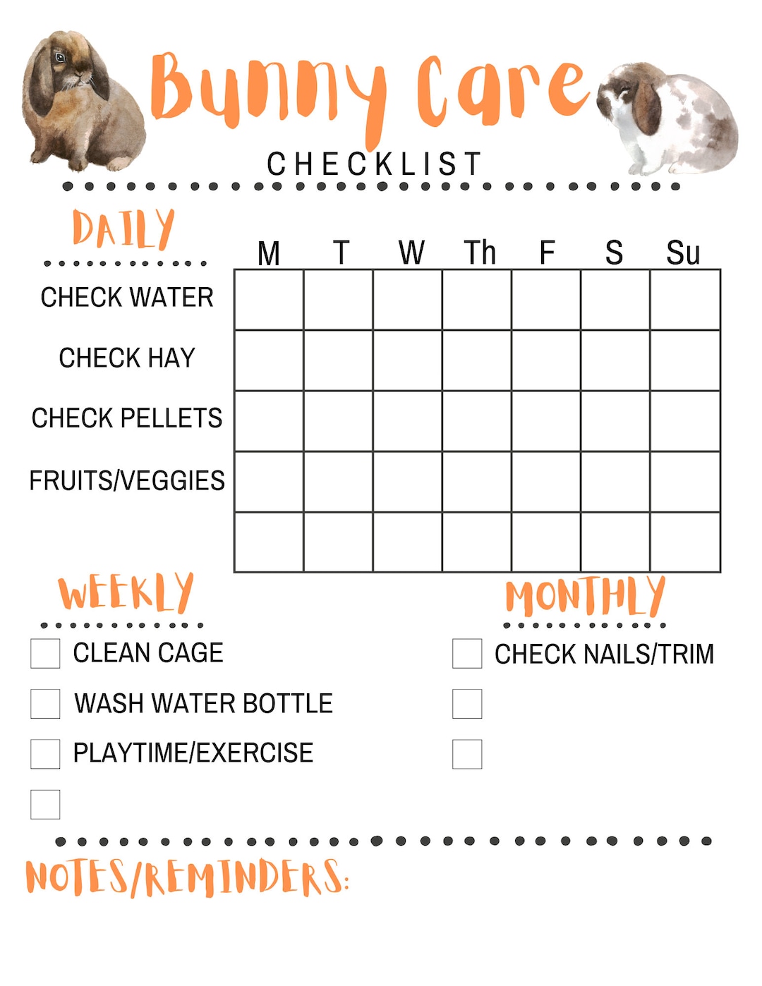Kids Bunny Chore Chart - Easy Rabbit Care Organization for Kids, Adults ...