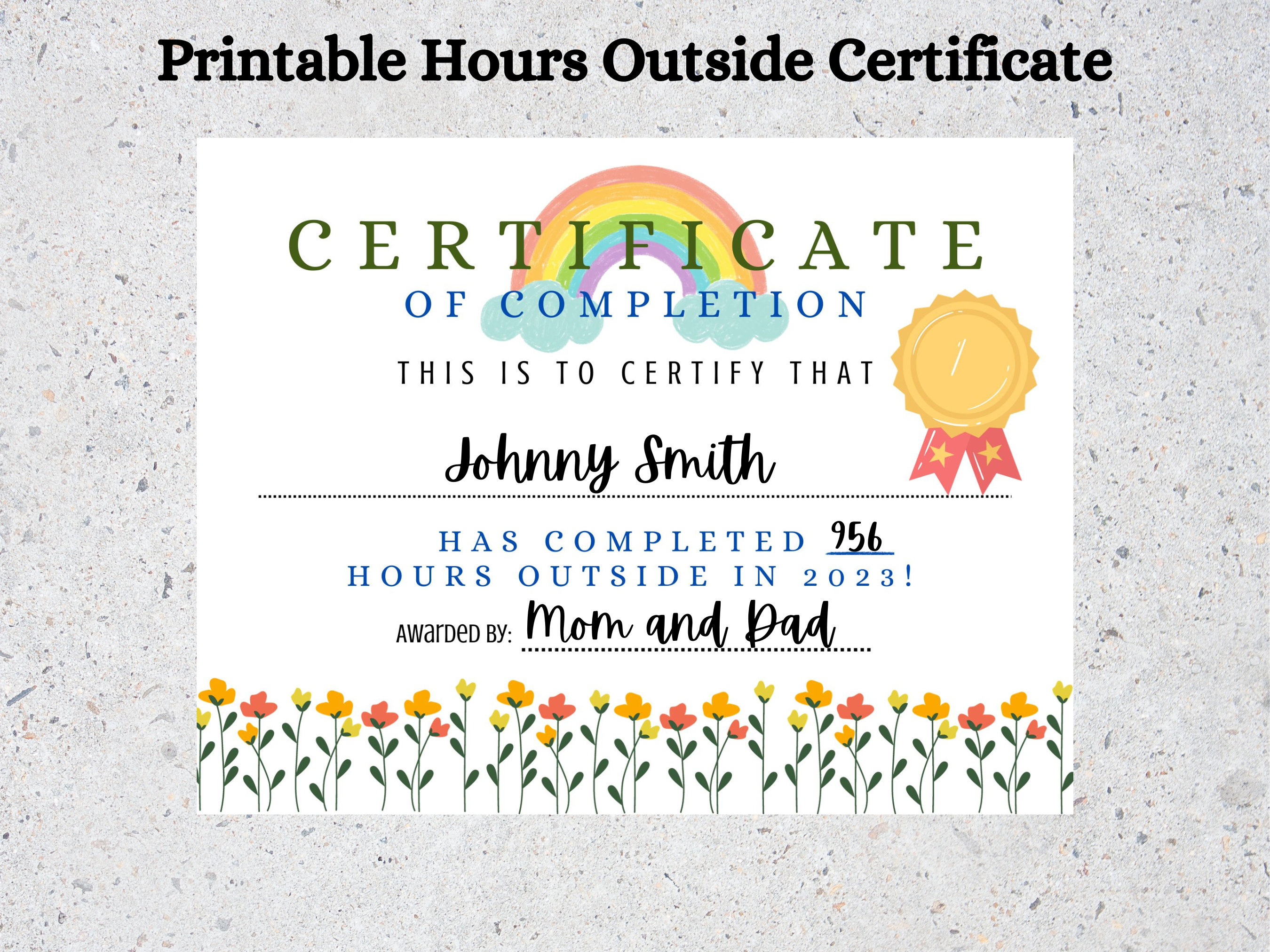 Hours Outside Printable Certificate | Outside Challenge | Blank ...