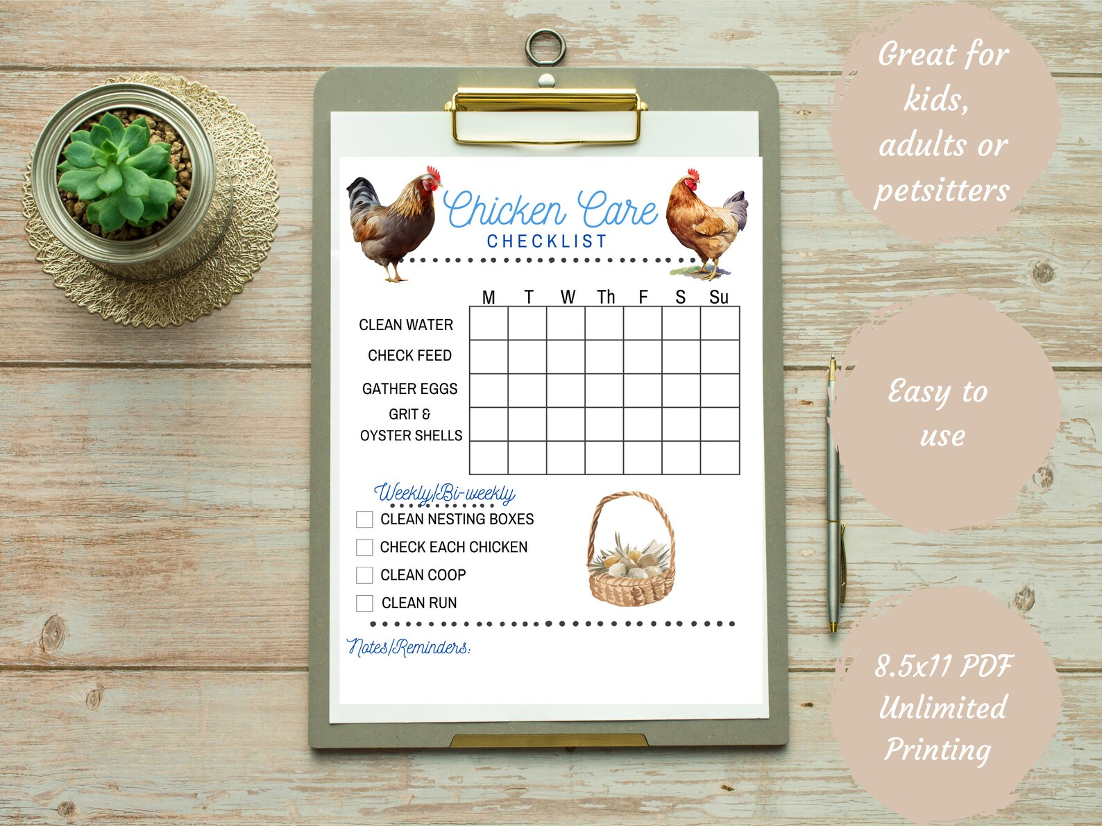 Chicken Chore Chart Printable, Hen Care Checklist (digital Download) - Etsy