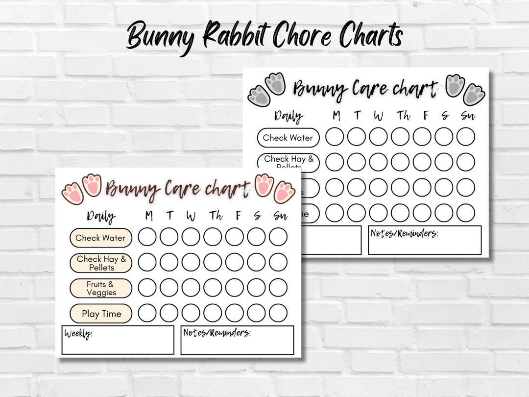 Chore Chart for Rabbit Care Printable Teach Kids to Care for Bunny for ...