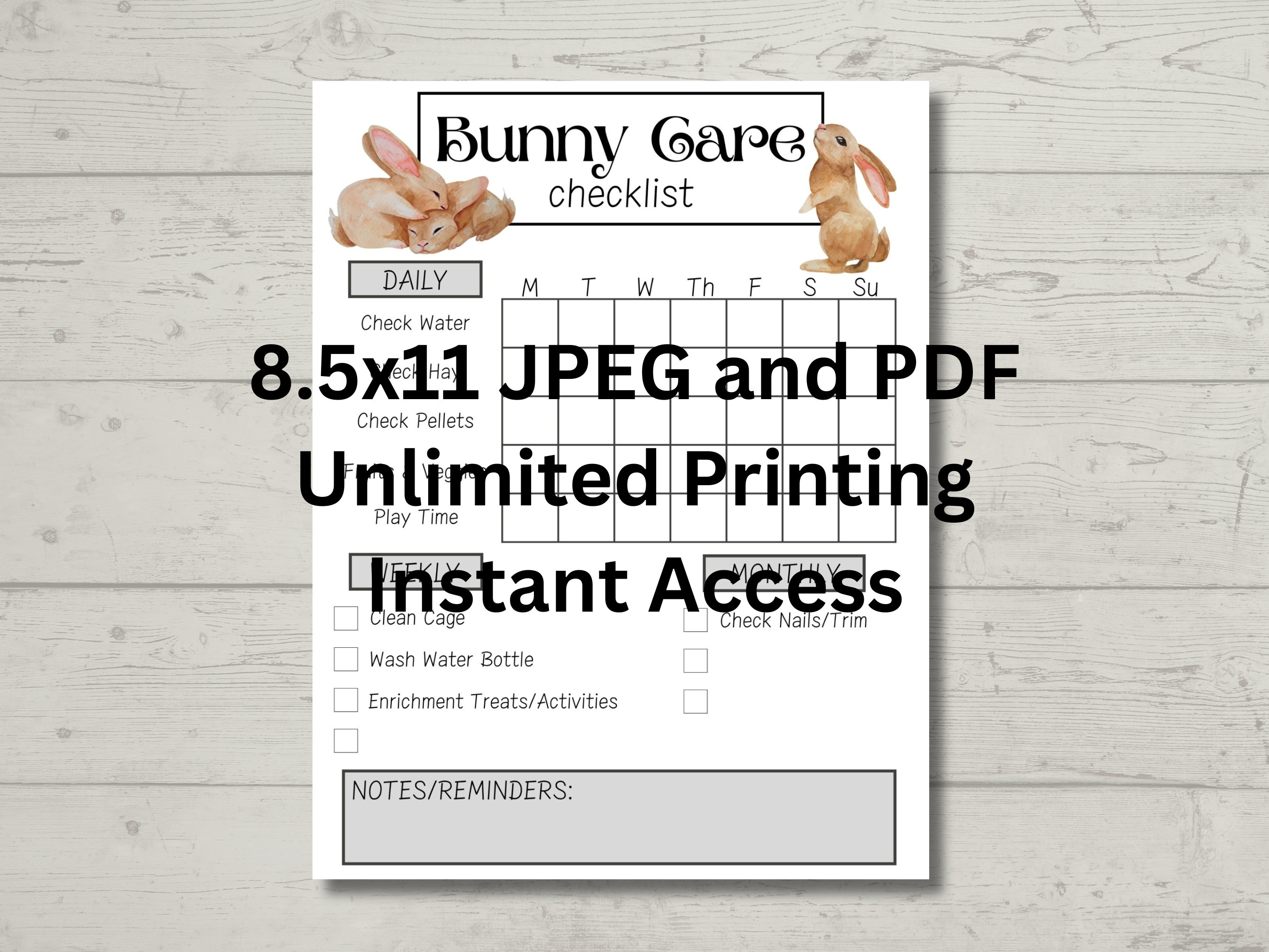 Pet Bunny Rabbit Chore Chart Rabbit Task Tracker Organizer Great Care ...