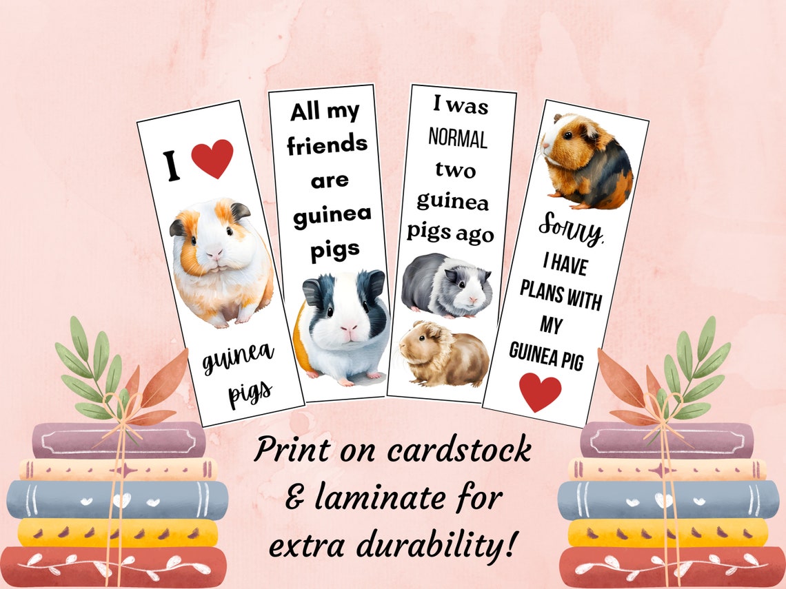 Guinea Pig Printable Bookmark Guinea Pig Valentine Gift Idea for ...