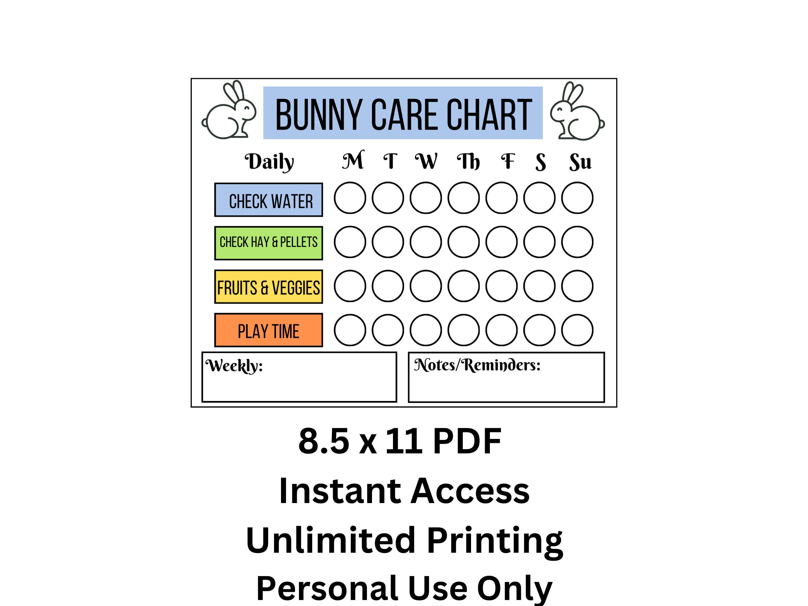 Rabbit Chore Chart Printable | Teach Kids to Care for Bunny | Great for ...