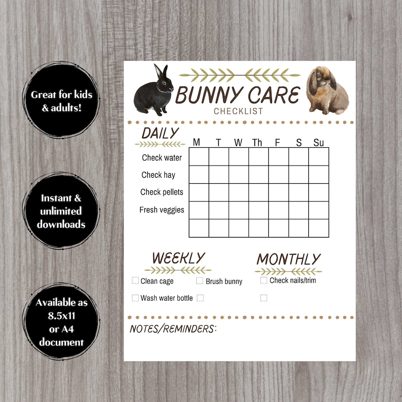 Bunny Rabbit Chore Chart Daily & Weekly Chore Chart for Kids Adults or ...