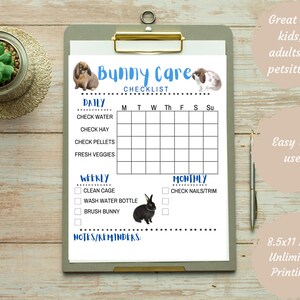 Bunny Chore Chart Printable for Kids or Petsitter | Printable Rabbit ...