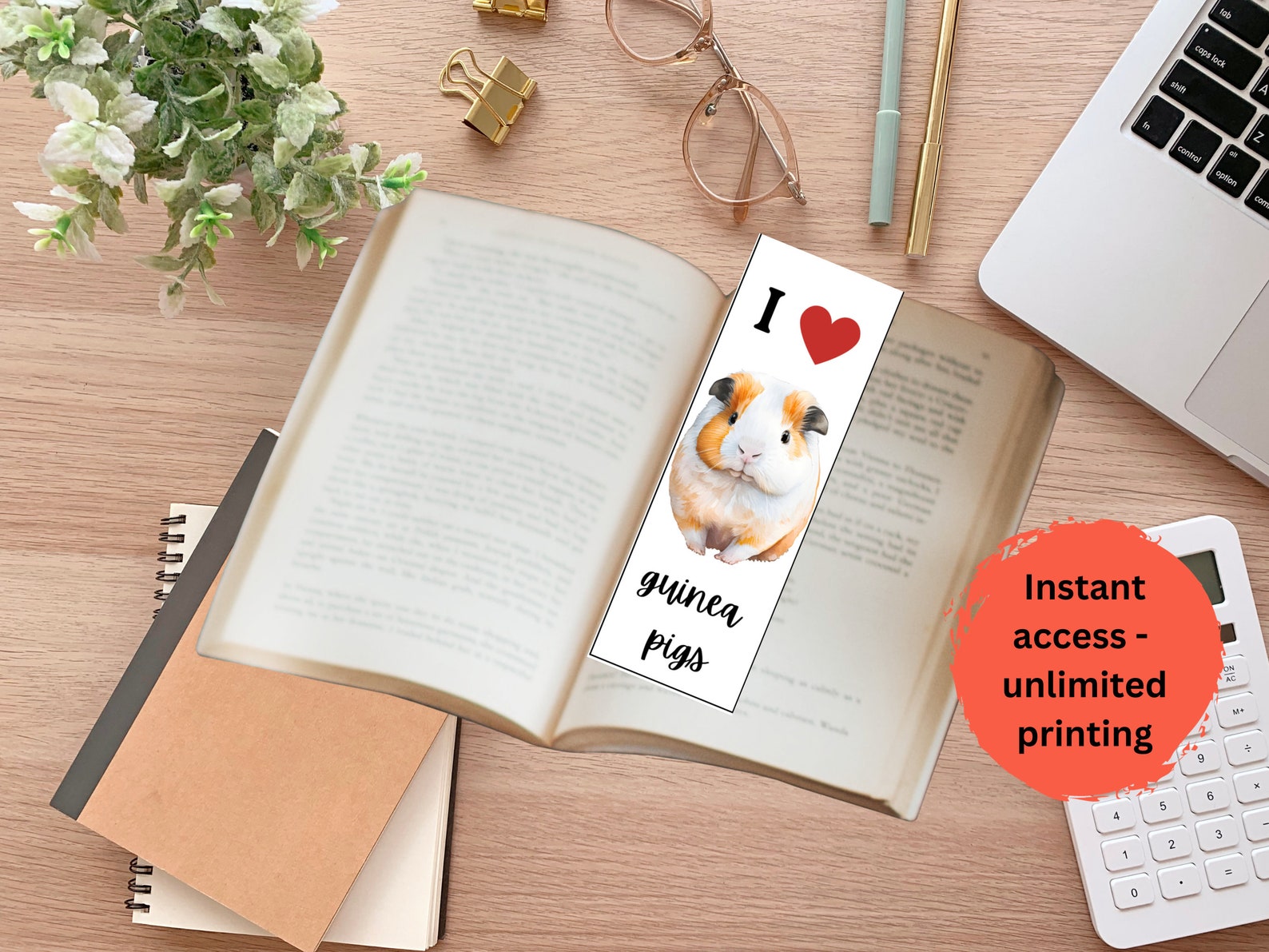 Guinea Pig Printable Bookmark Guinea Pig Valentine Gift Idea for ...