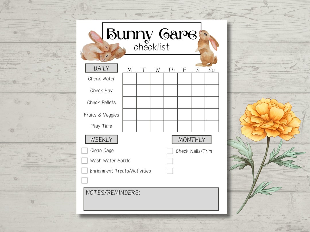Pet Bunny Rabbit Chore Chart Rabbit Task Tracker Organizer Great Care ...