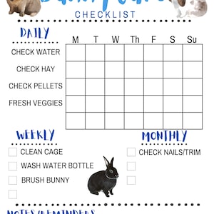 Bunny Rabbit Daily and Weekly Care Chore Chart Checklist - Etsy