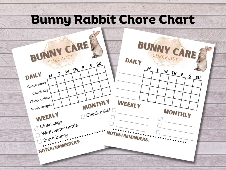 Bunny Rabbit Chore Chart Two Version Blank/prefilled Daily & Weekly ...