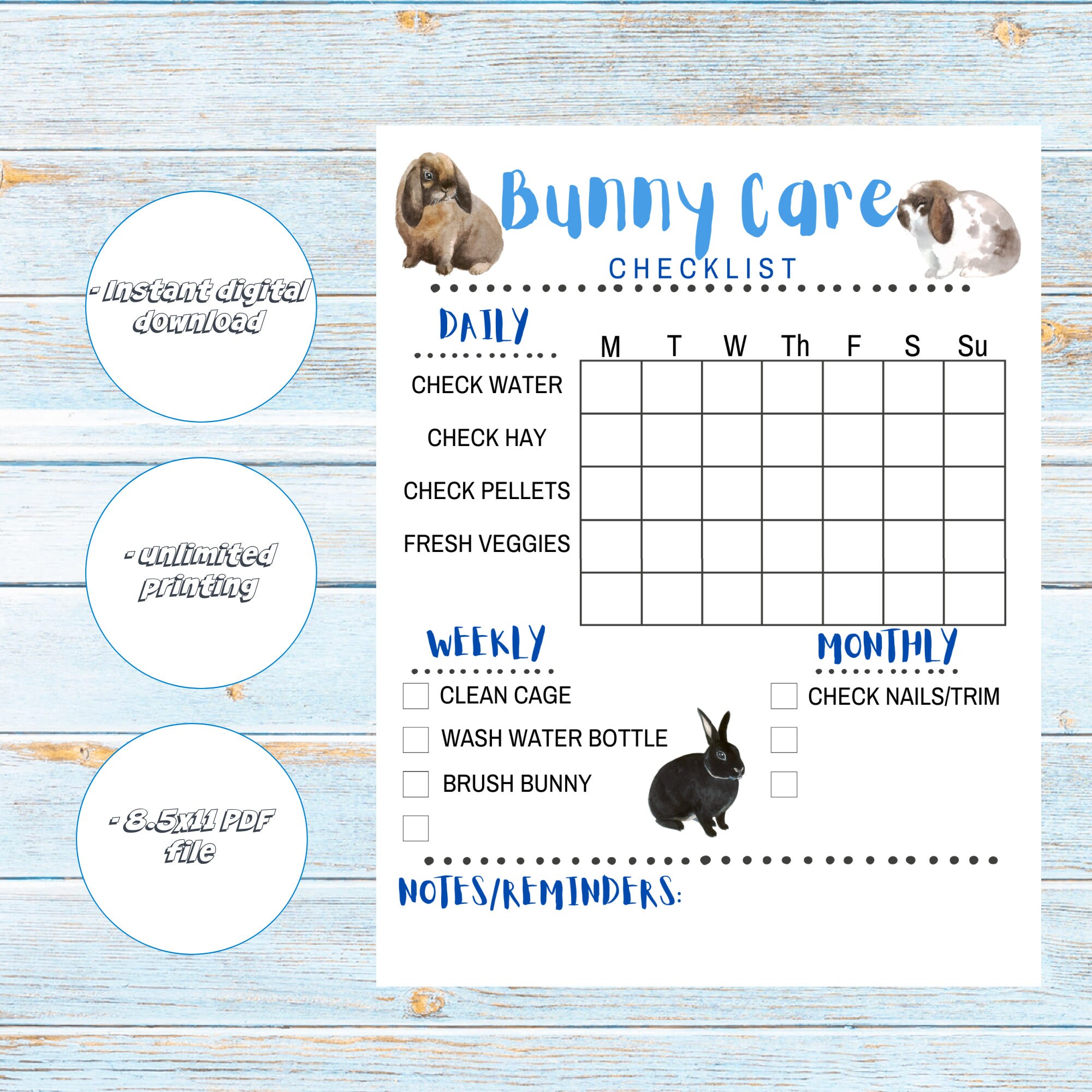 Bunny Chore Chart Printable for Kids or Petsitter | Printable Rabbit ...