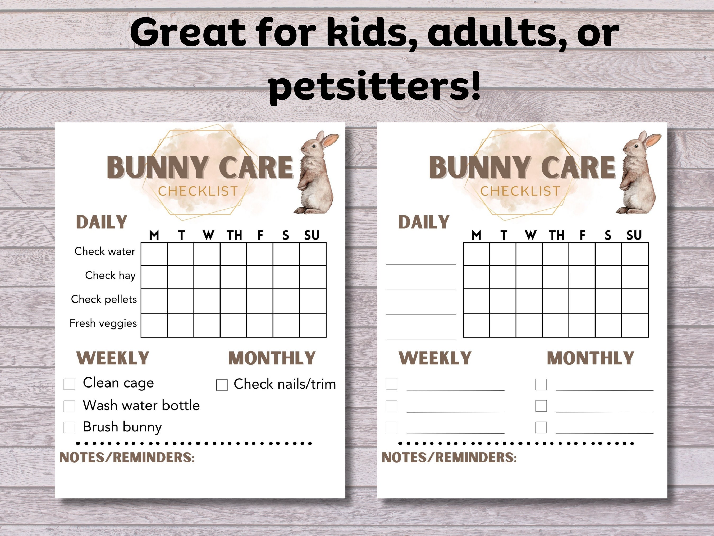 Bunny Rabbit Chore Chart Two Version Blank/prefilled Daily & Weekly ...