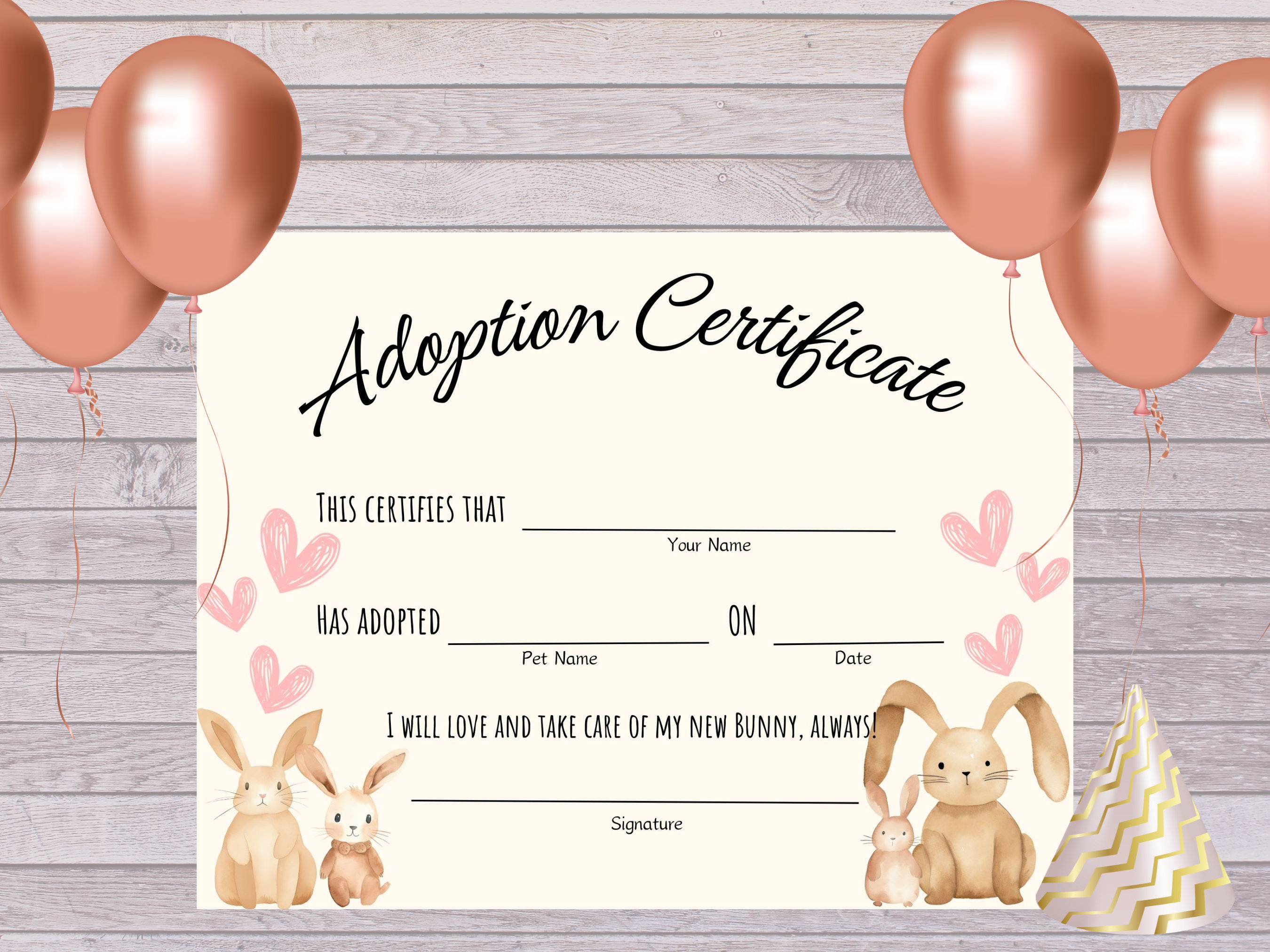 Bunny Adoption Certificate, Bunny Stuffy Birthday Party Idea, Printable ...