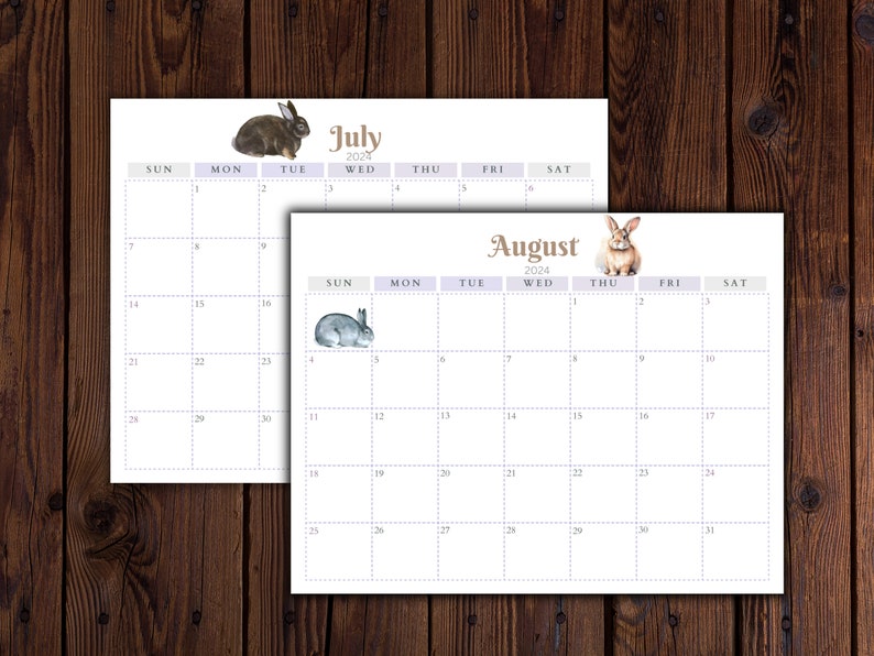 Bunny Rabbit Printable 2024 Wall Calendar 12 Month Minimalist Calendar ...