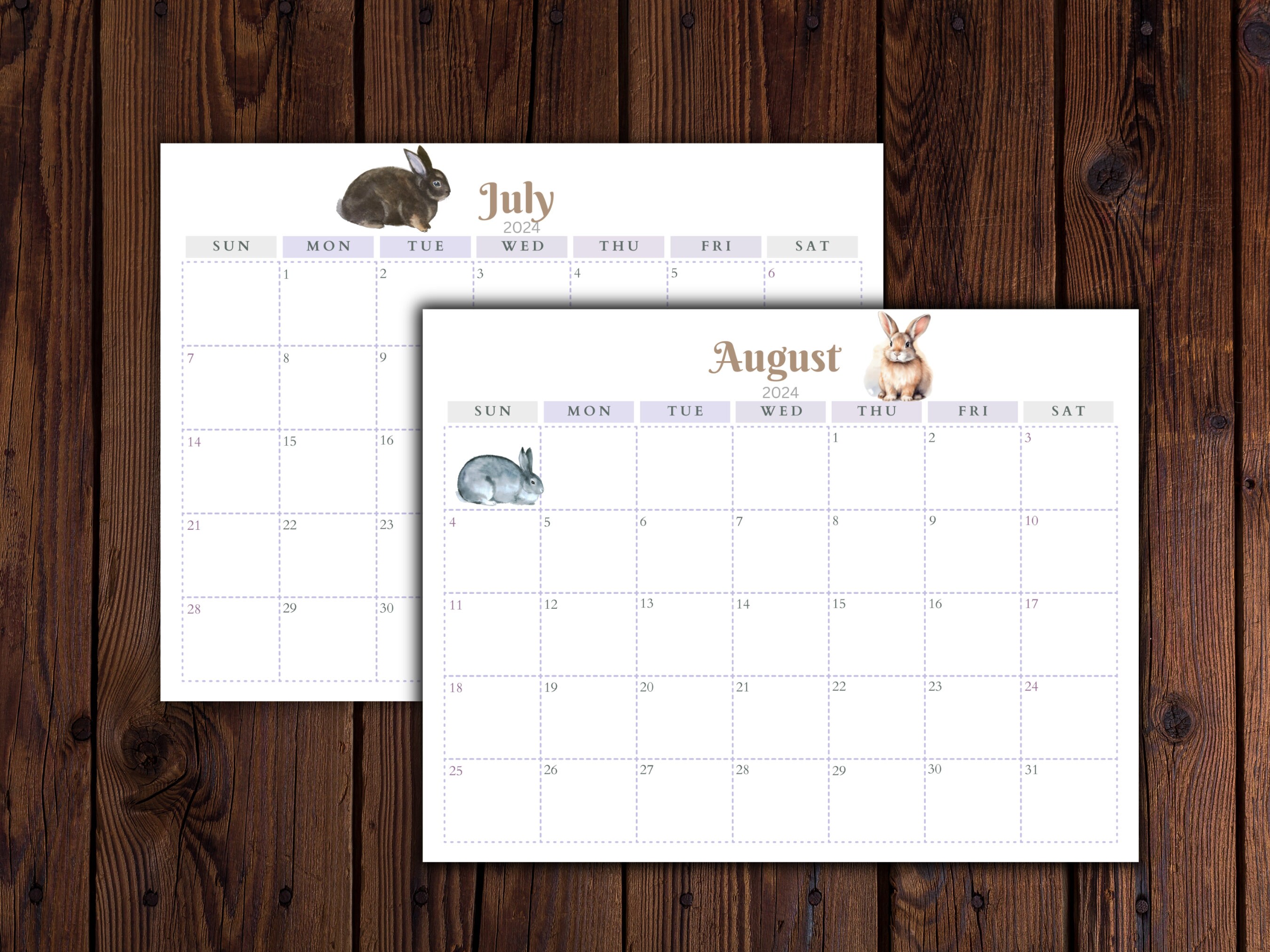 Bunny Rabbit Printable 2024 Wall Calendar 12 Month Minimalist Calendar ...