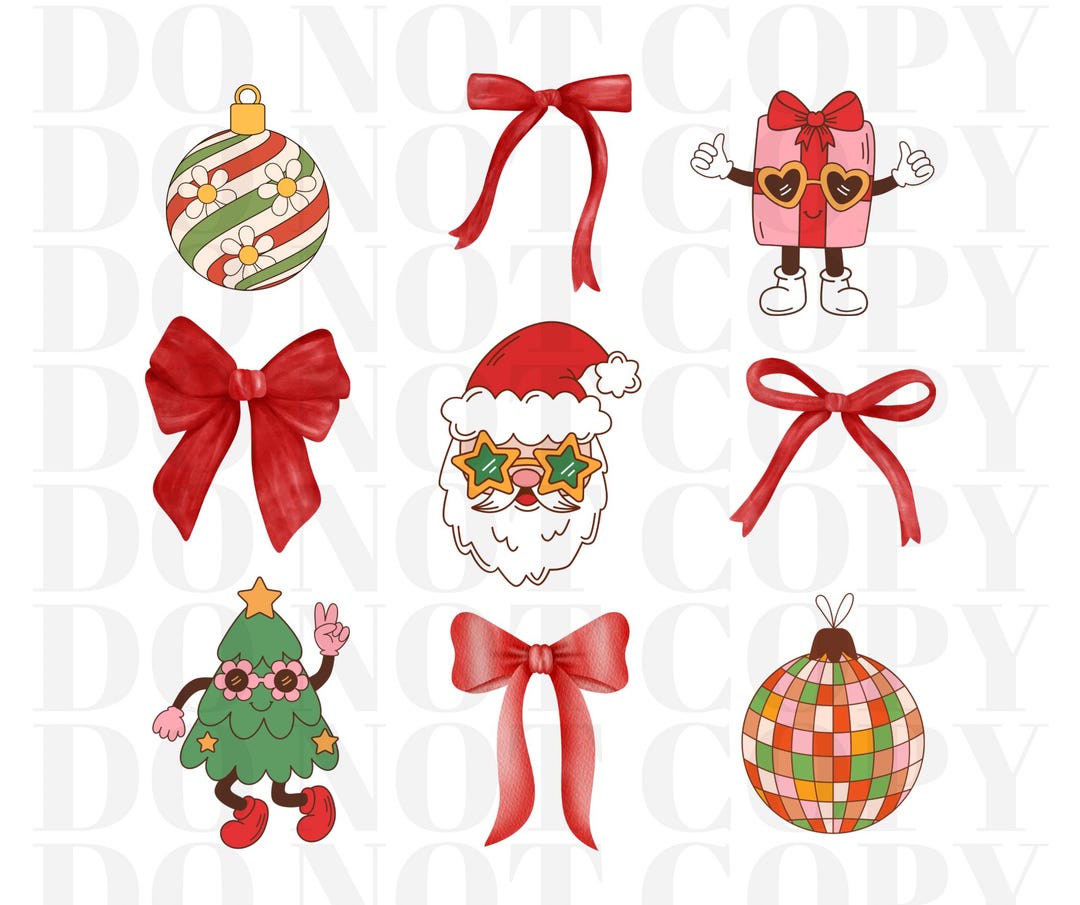 Groovy Christmas Clipart PNG | Retro Holiday Graphics (digital Download ...