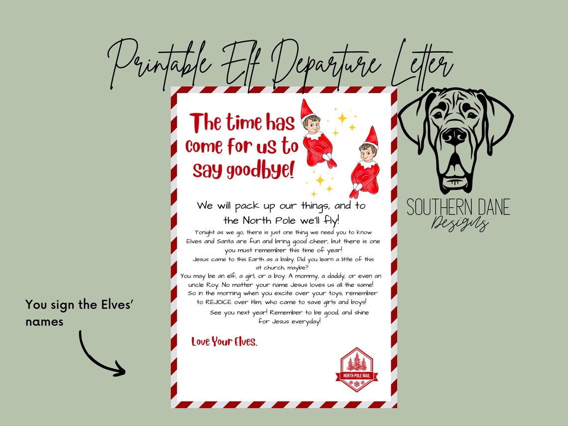 Elf Letter | Elf Departure Letter | Elf Goodbye Letter | Elf Printable ...