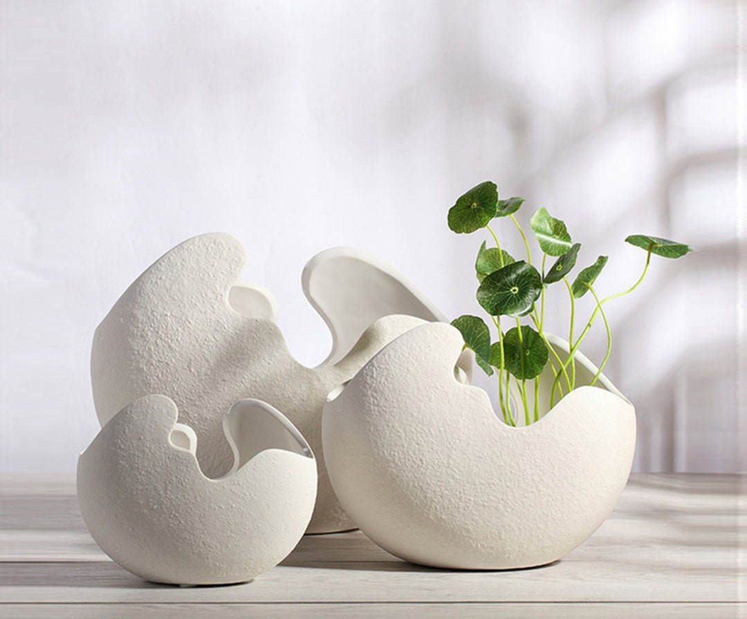 Handmade Nordic Vase, Broken Egg Vase, Ceramic Vase Decorative, White ...