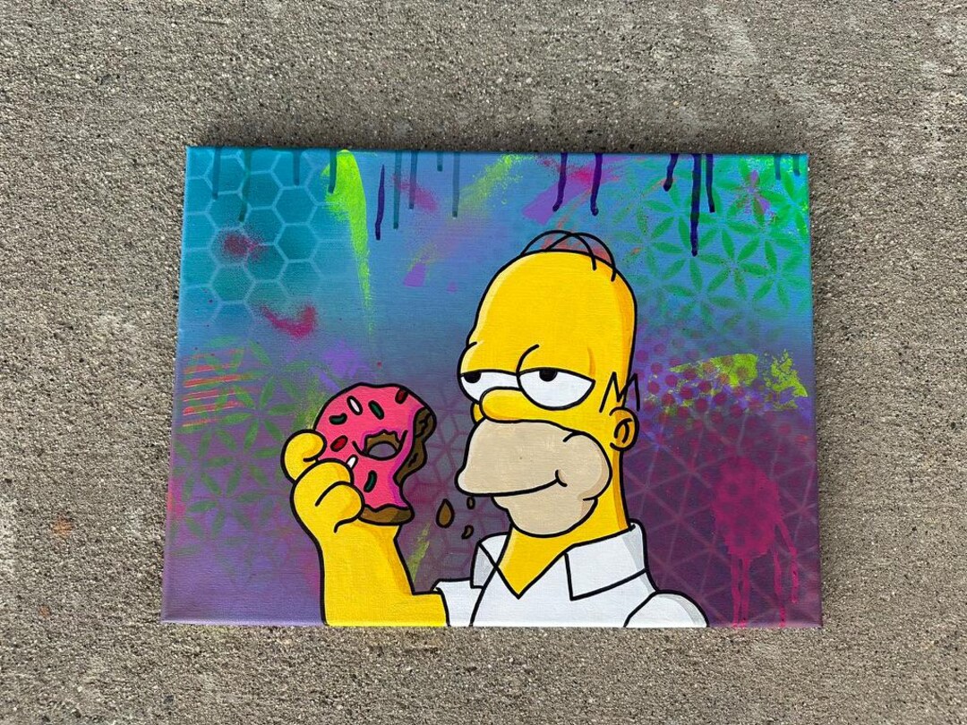 Homer Simpson Canvas Painting: Donut Art (12x16) - Etsy