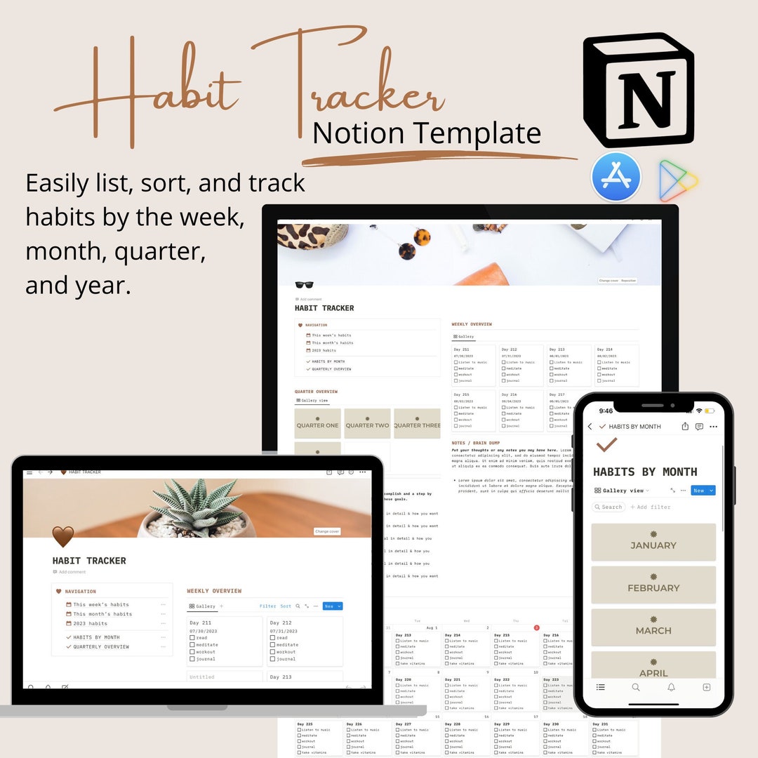Notion Habit Tracker Template Planner Tasks, Lists, Calendars, - Etsy