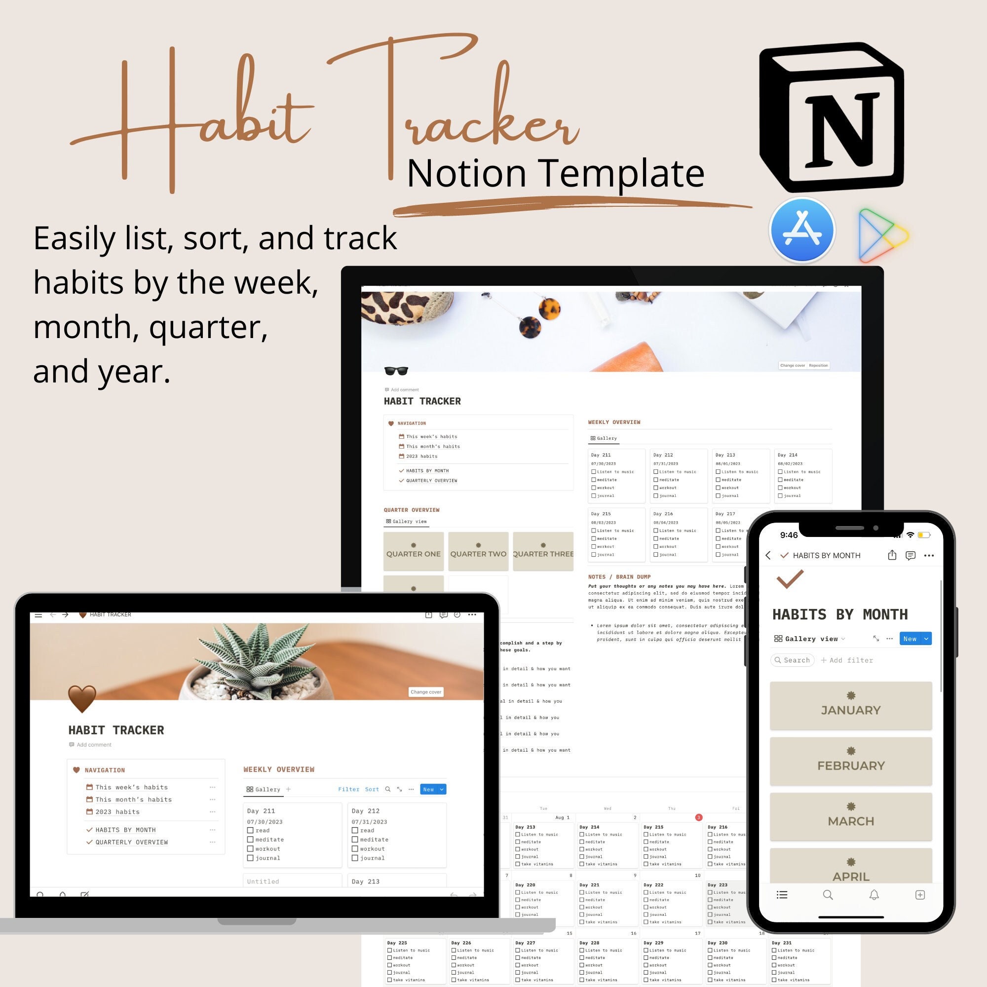Notion Habit Tracker Template Planner Tasks, Lists, Calendars, - Etsy