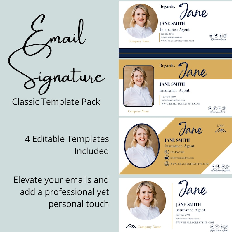 Classic Professional Email Signature Template Pack | Editable in Canva ...