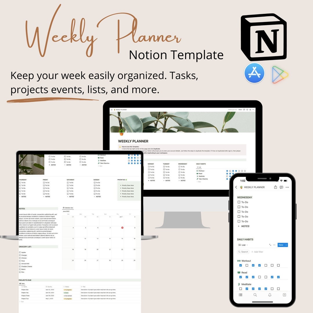 Notion Weekly Planner Template | Habit Tracker | Tasks, Lists ...