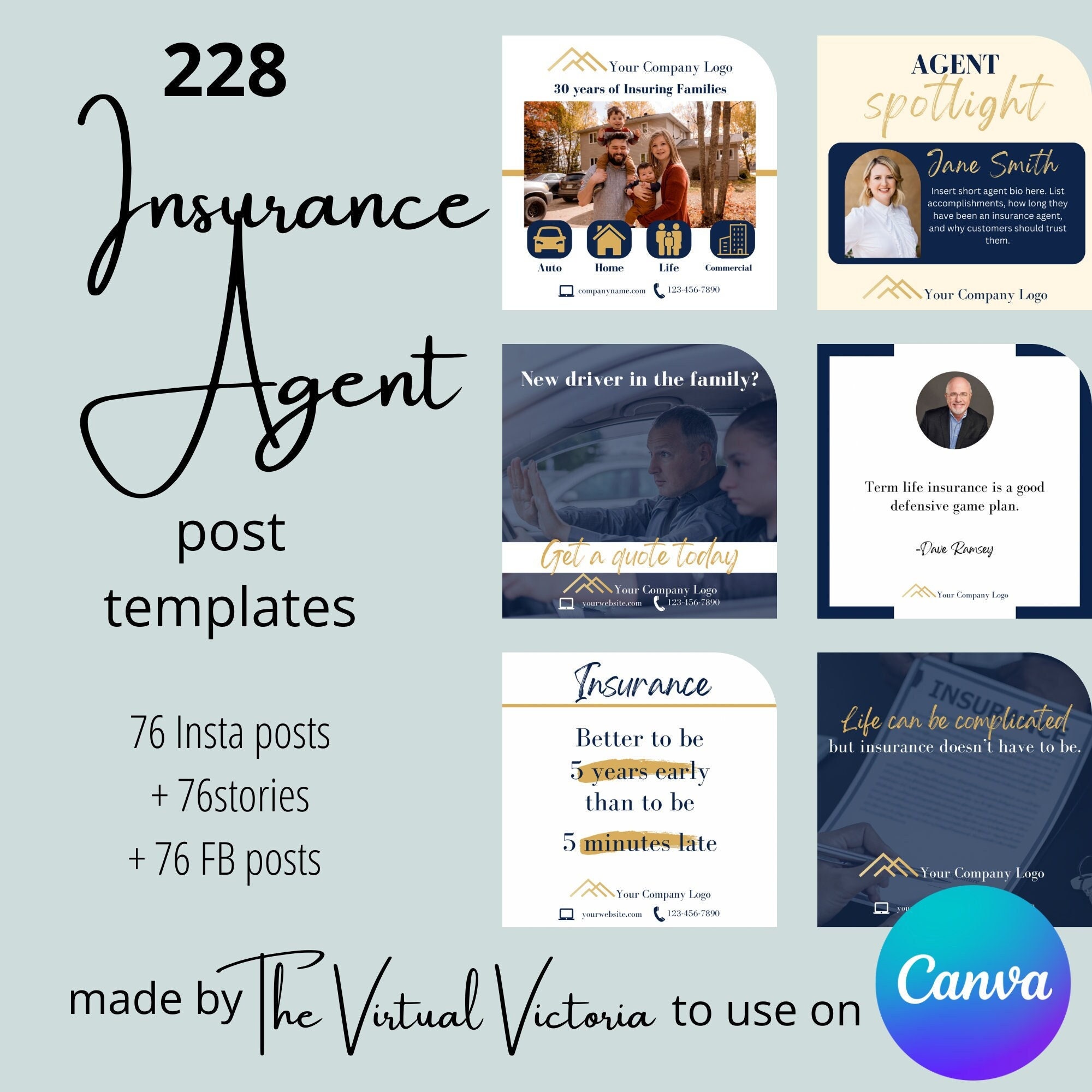 228 Editable Canva Social Media Templates for Insurance Agent - Etsy
