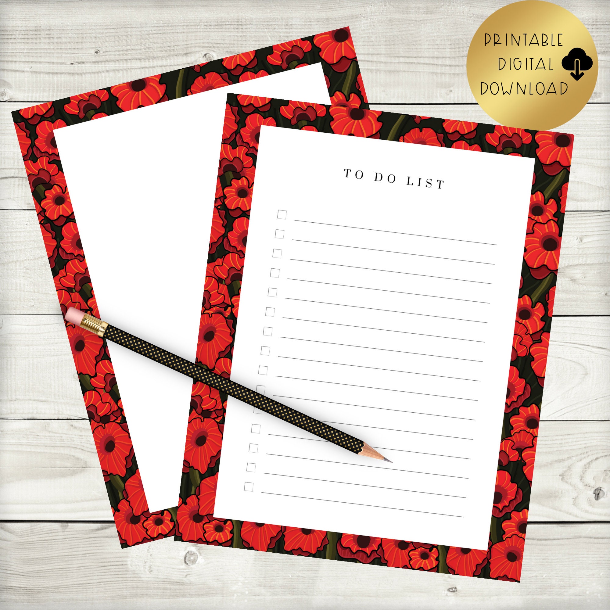 Printable Floral Red Poppy Border to Do List|printable to Do List|poppy ...
