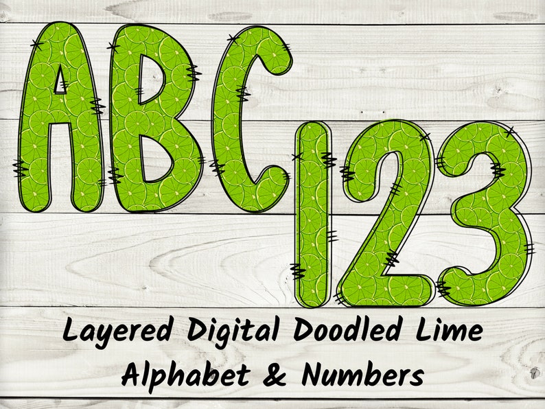 Layered Doodled Lime Digital Alphabet Set|citrus Font|lime Font|digital ...