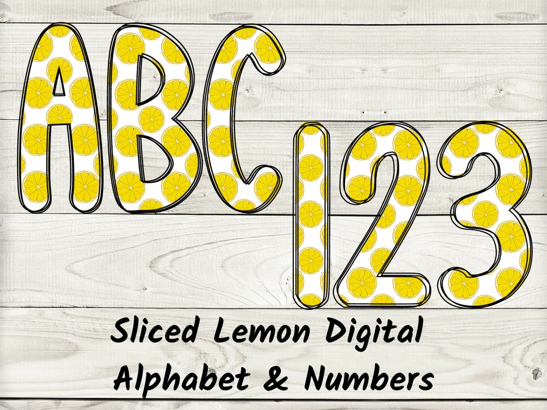 Sliced Lemon Digital Alphabet Set|citrus Font|lemon Font|digital Font ...