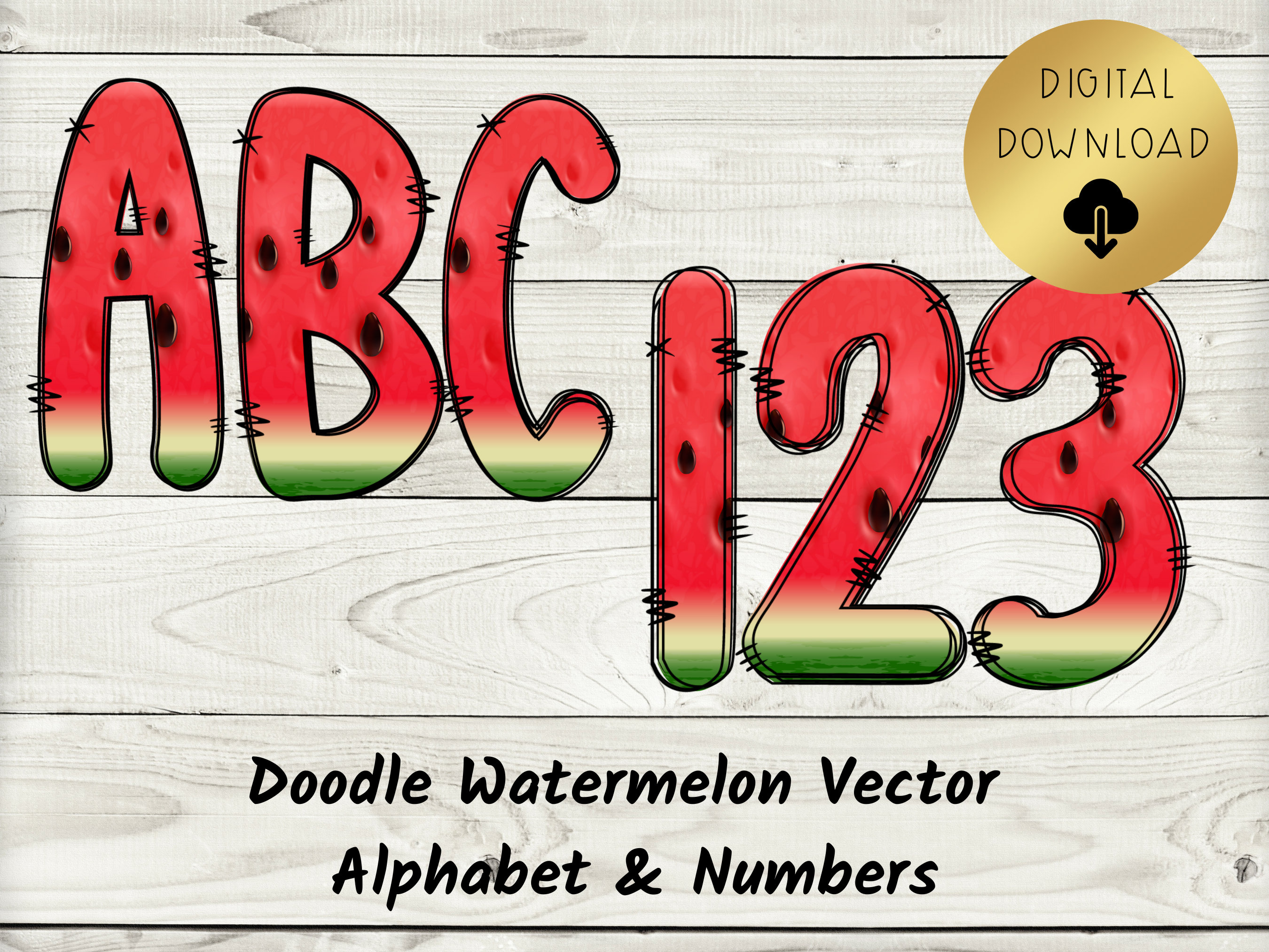 Watermelon Doodle Alphabet Digital Set|summer Font|fruit Font|digital ...