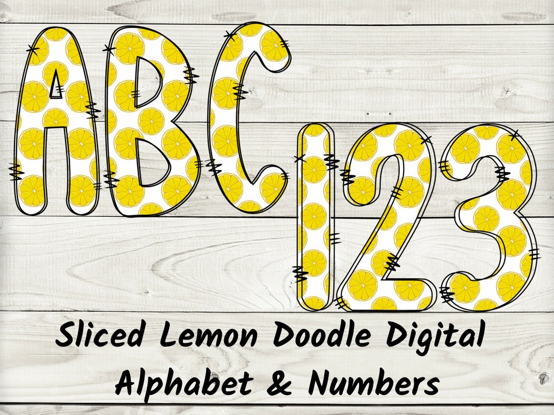 Sliced Lemon Digital Doodle Alphabet Set|citrus Font|lemon Font|digital ...