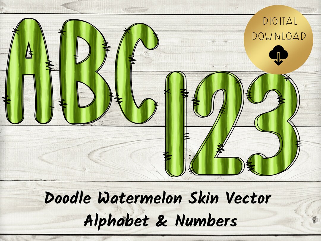 Watermelon Skin Doodle Alphabet Digital Set|summer Font|fruit Font ...